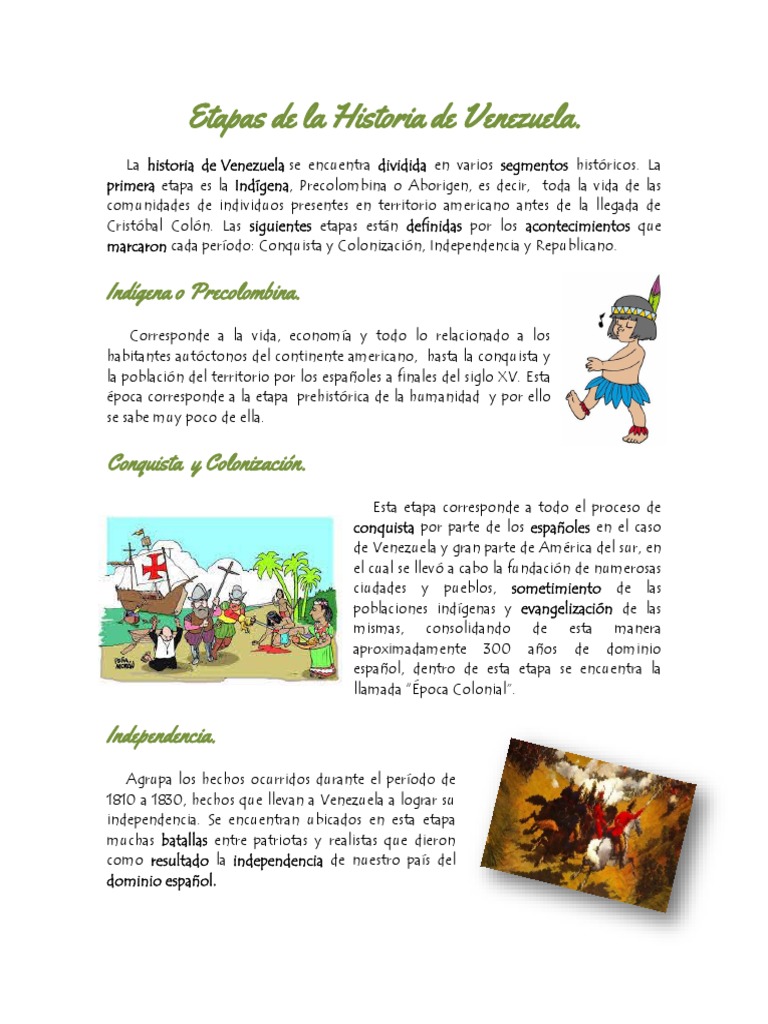Etapas de La Historia de Venezuela | PDF | Venezuela | Colonización ...