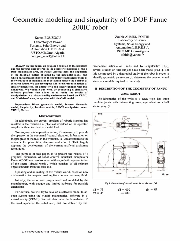 Geometric Modeling And Singularity Of 6 Dof Fanuc Pdf Cartesian Coordinate System Mathematics