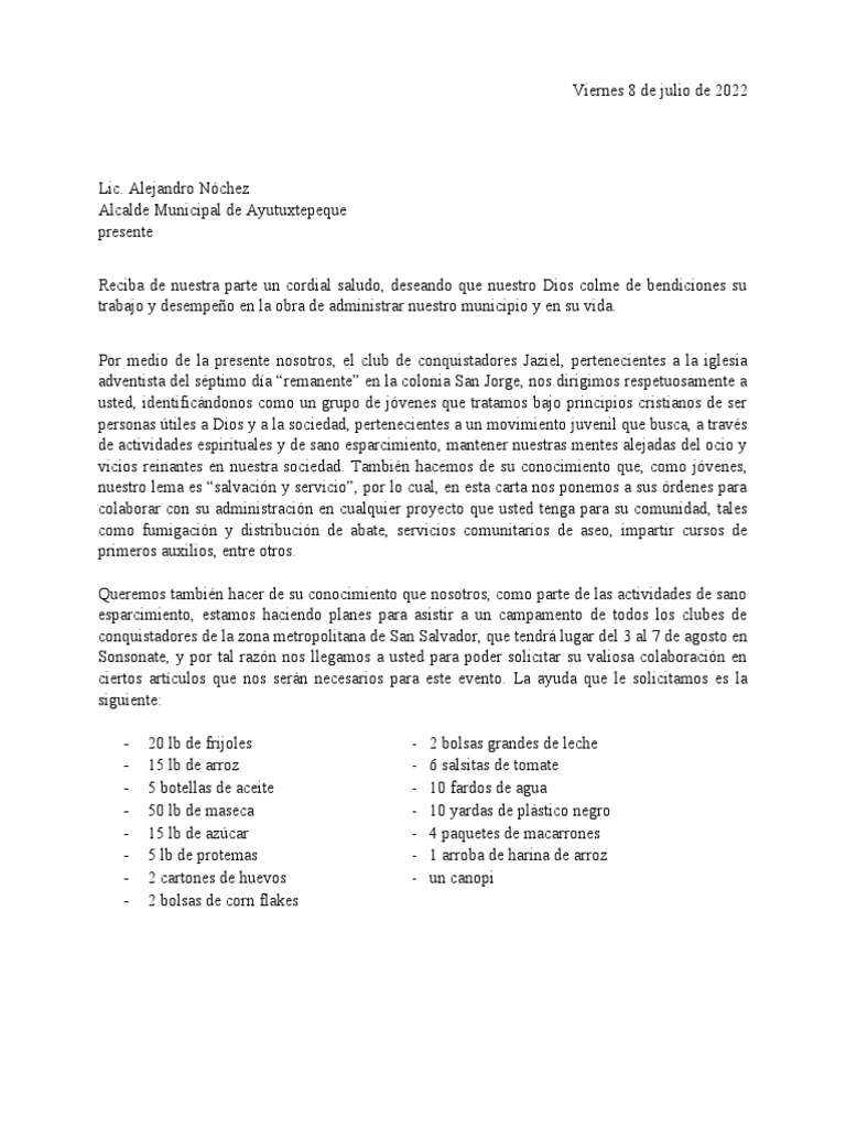 Carta para El Alcalde | PDF