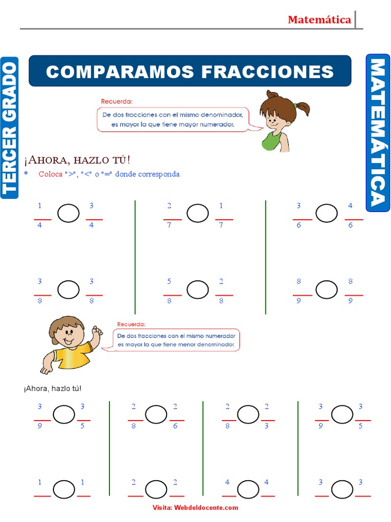 Comparación de Fracciones para Tercer Grado de Primaria | PDF