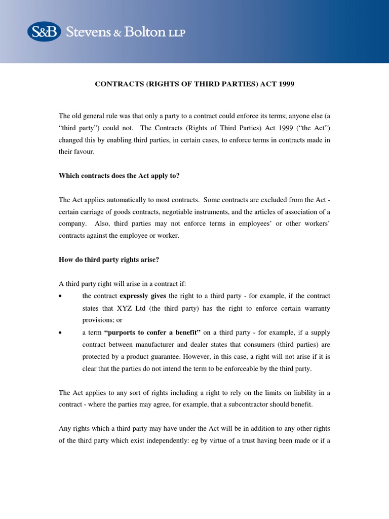 Contracts - Rights - of - Third - Parties - Act - 1999 | PDF | Contract ...