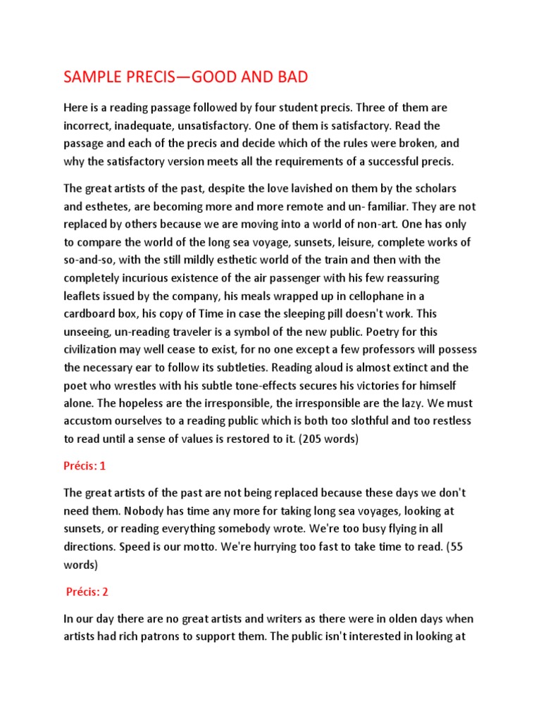 Sample Precis (Good and Bad) | PDF