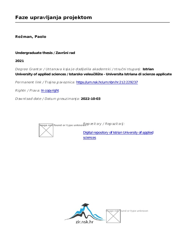 Faze Upravljanja Projektom - Paolo Rozman | PDF