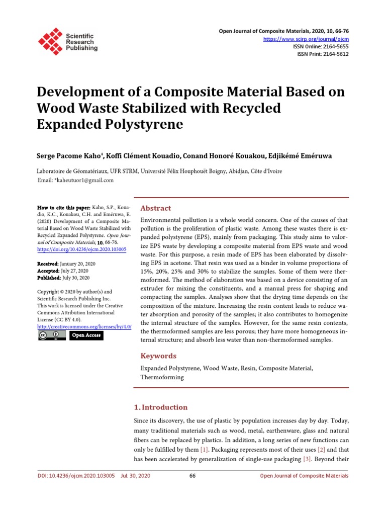 Kaho Et Al. - 2020 - Development of A Composite Material Based On Wood | PDF | Porosity | Wood