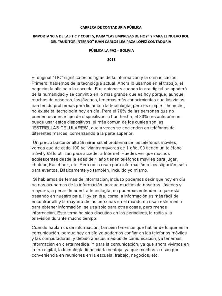 Ensayo de Informatica | PDF | Cobit | Tecnología de información y ...