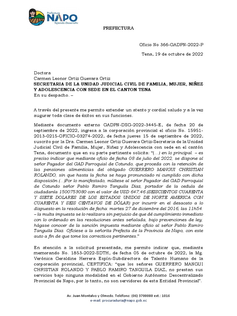 Oficio No 366-Oficio Descuento Pensiones Alimenticias-Signed | PDF