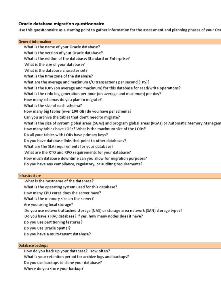 Aws Oracle Db Migration Questionnaire Pdf Databases Backup