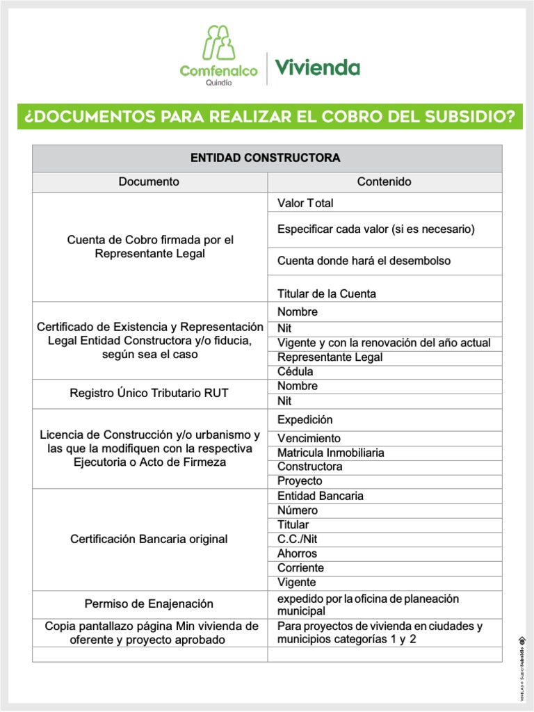 Cobro Subsidio Constructora | PDF