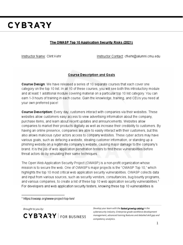 OWASP Top 10 2021 Complete Syllabus | PDF | Vulnerability (Computing) | Computer Security