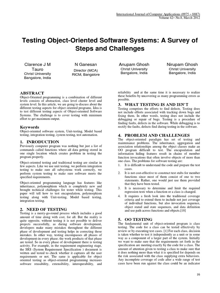 Testing Object-Oriented Software Systems: An Overview of Key Steps and ...