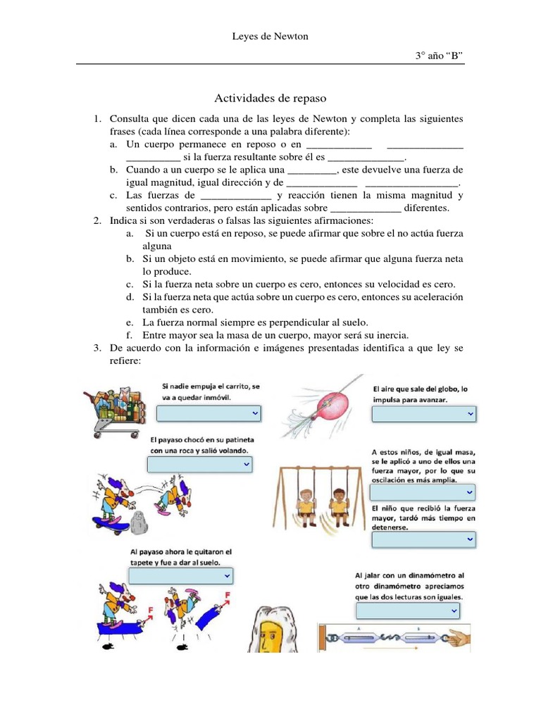 Leyes de Newton Actividades de Repaso | Descargar gratis PDF | Fuerza ...