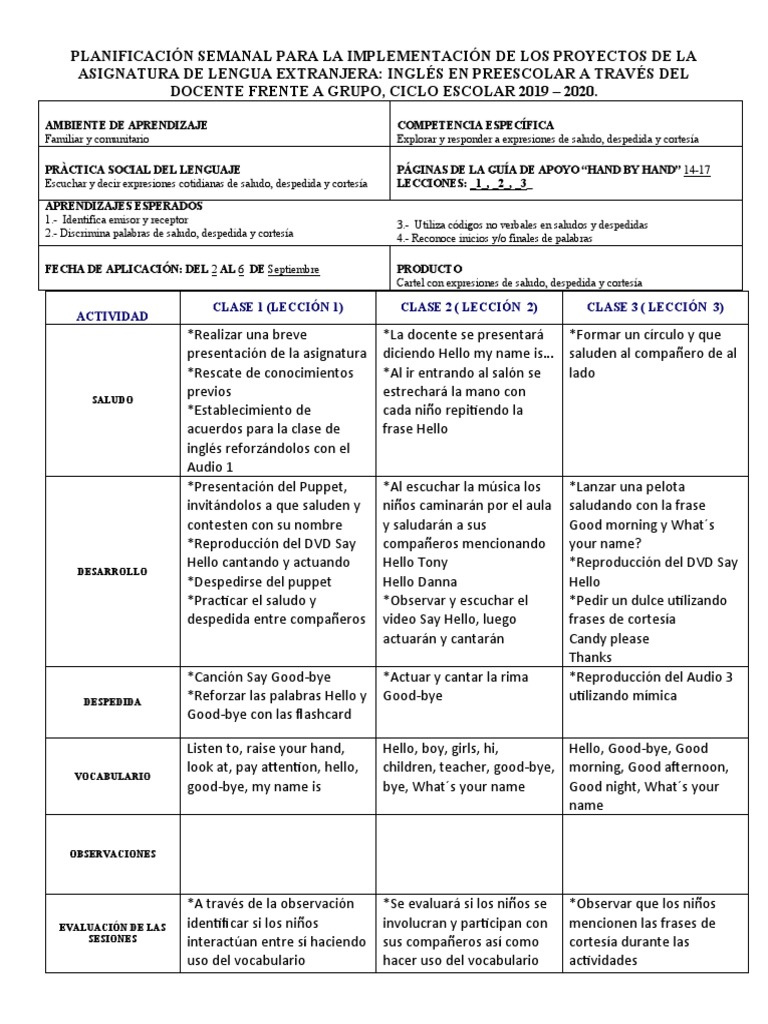 Plan de Ingles Curso | PDF