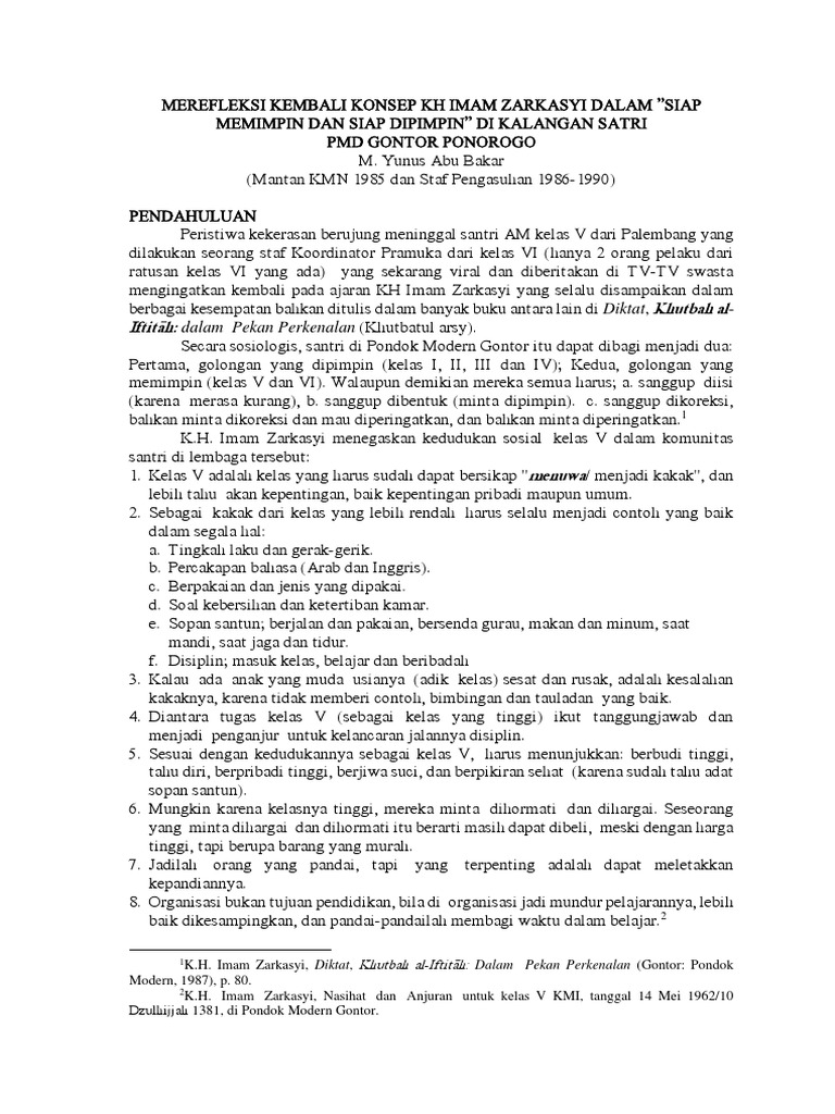 Merefleksi Kembali Konsep KH Imam Zarkasyi Dalam Siap | PDF