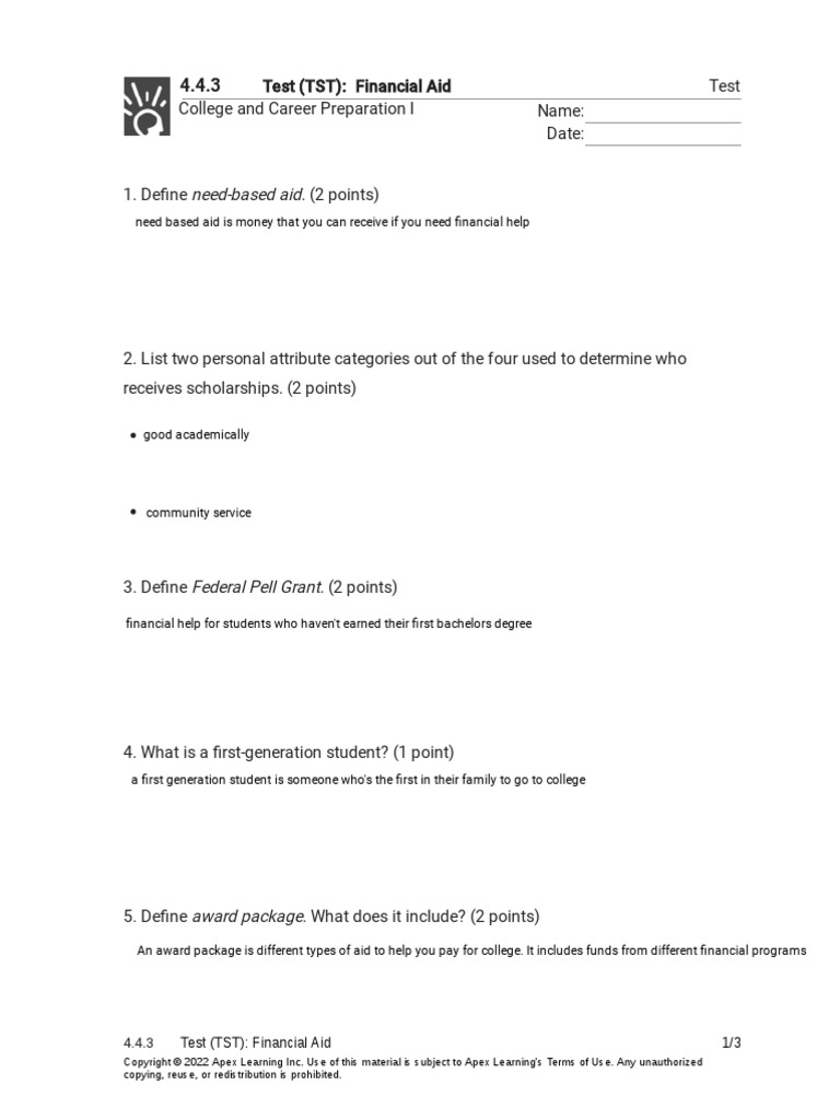 4.4.3 Test (TST) - Financial Aid (Test) | PDF | Student Financial Aid ...