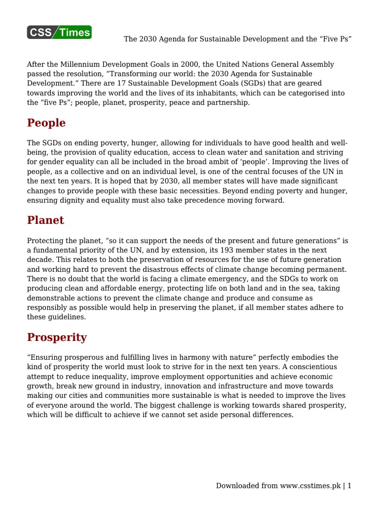 The 2030 Agenda For Sustainable Development and The "Five PS ...