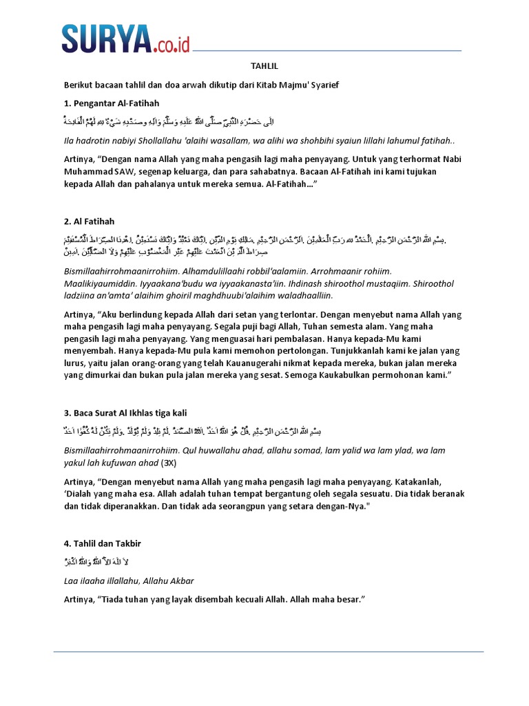 Bacaan Doa Tahlil Lengkap | PDF