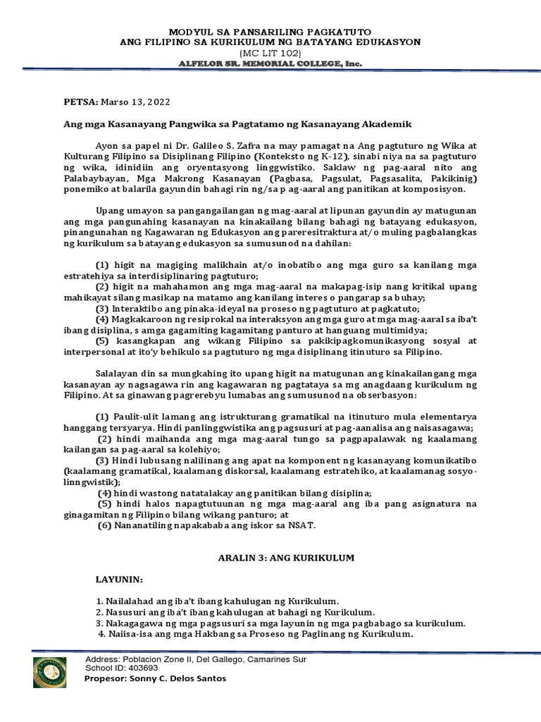 Babasahin Sa Filipino | PDF