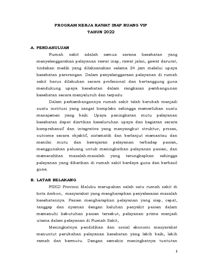 Program Kerja Rawat Inap Ruang Vip | PDF