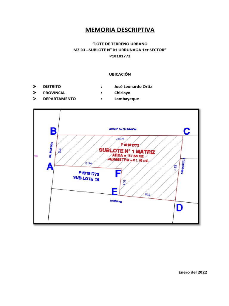 Memoria Descriptiva de Subdivision de Lote | PDF