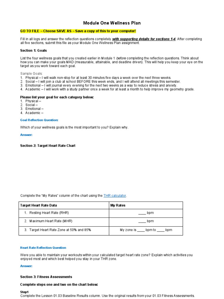Module One Wellness Plan | PDF | Physical Fitness | Heart Rate