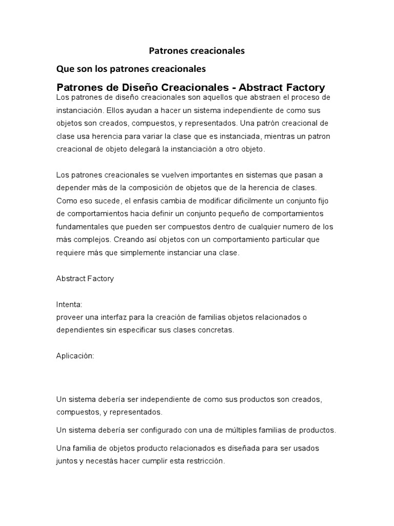 Patrones Creacionales | PDF | Objeto (informática) | Patrón de diseño ...