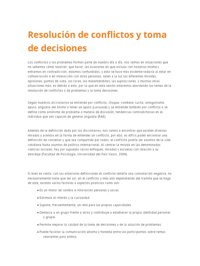 Resolución de Conflictos | PDF | Conflicto (proceso) | Cognición