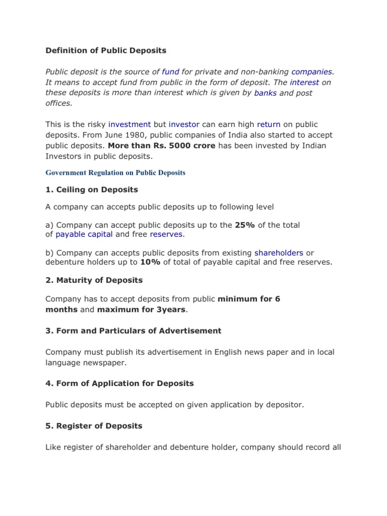 Definition of Public Deposits | PDF