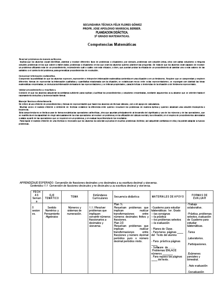 Planeacion 1º Grado Matematicas Primer Bimestre | PDF | Números | Geometría