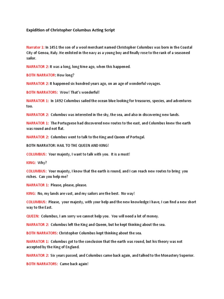 Expidition of Christopher Columbus Acting Script | PDF | Christopher ...