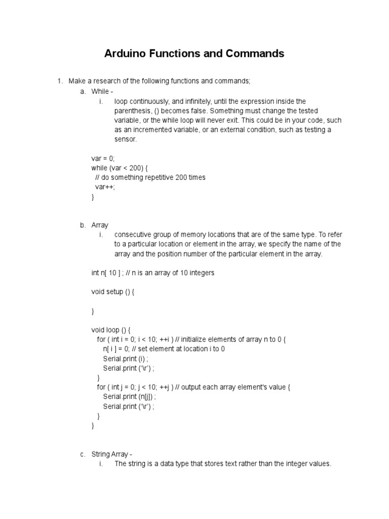 Arduino Functions And Commands Pdf Array Data Structure Integer 5386