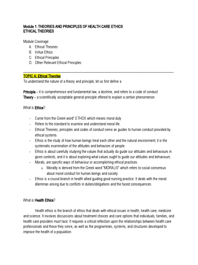 Theories and Principles of Health Care Ethics Nursing Notes | PDF ...