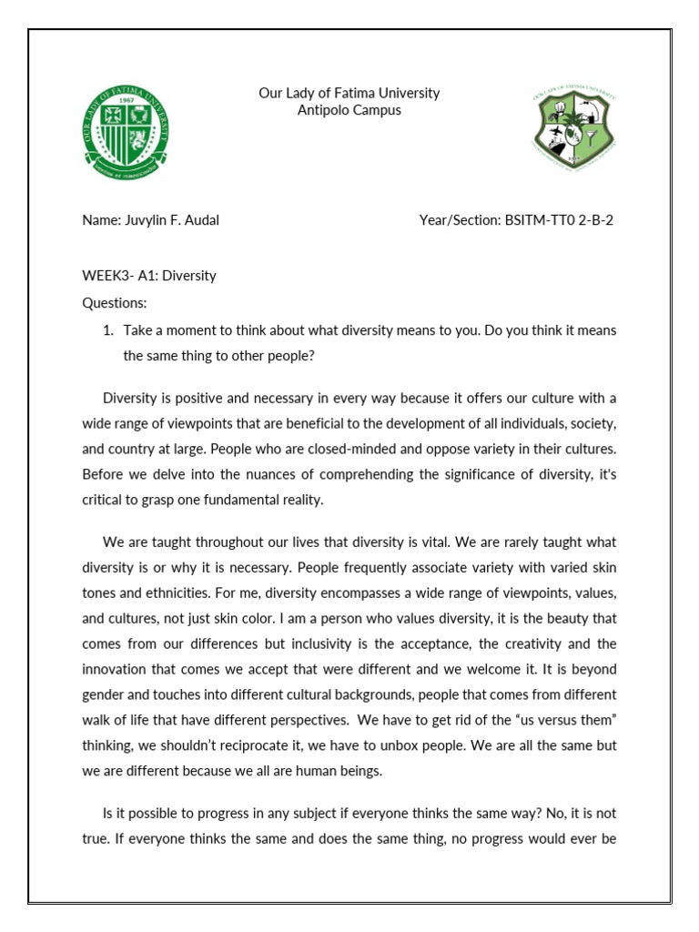 Week3-A1 Diversity Discussion | PDF | Multiculturalism | Thought