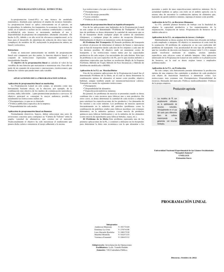 Triptico Programacion Lineal | PDF | Programación lineal