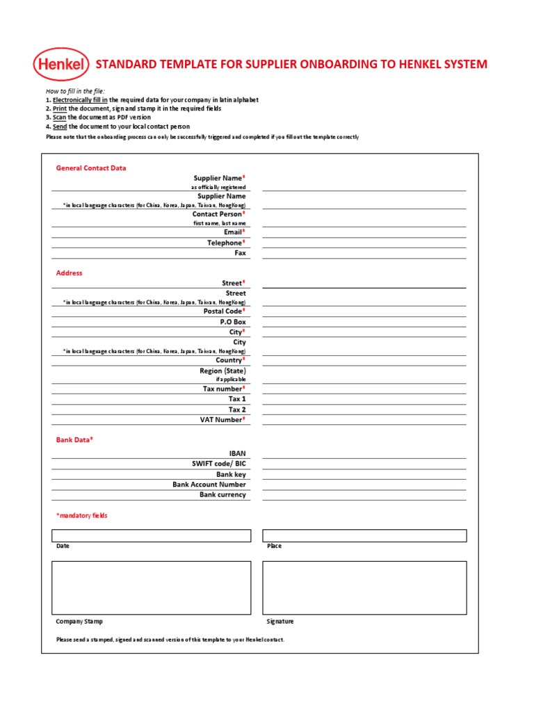 Standard Template For Supplier Onboarding | PDF | Written Communication ...