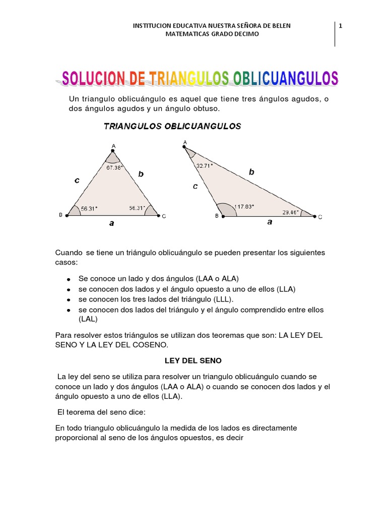 Triángulos Oblicuángulos - Ejercicios 1 | PDF | Triángulo | Seno