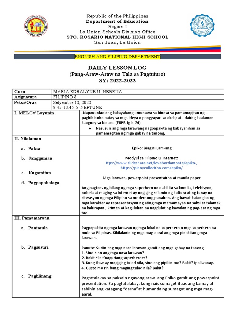 Bagong DLL Sa Filipino 8 | PDF