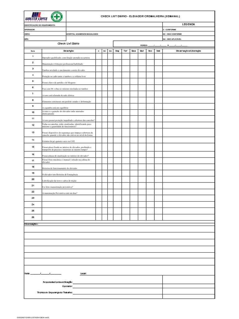Check List - Elevadores | PDF
