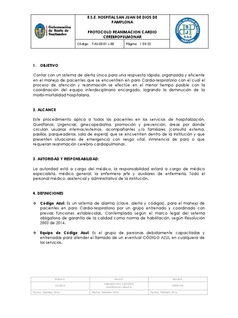 Protocolo Código Azul en Reanimación | PDF | Reanimación cardiopulmonar ...