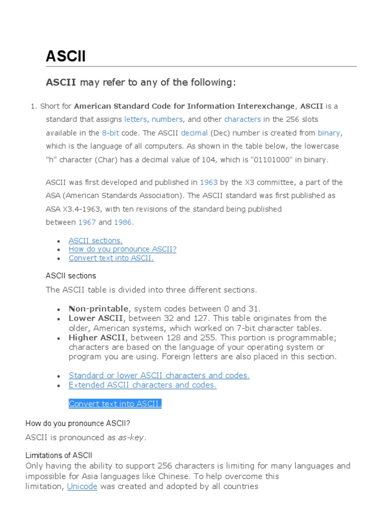 ASCII | PDF | Ascii | Decimal