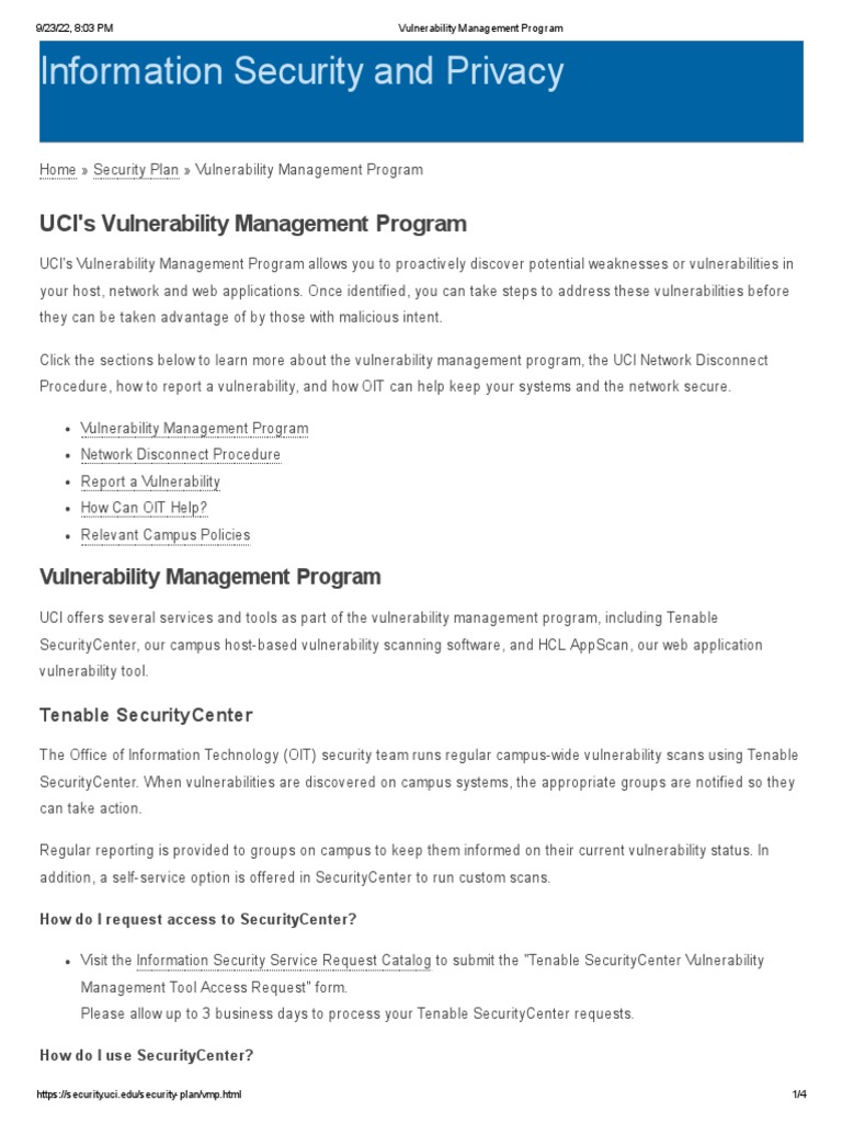 Vulnerability Management Program Pdf Vulnerability Computing Computer Security