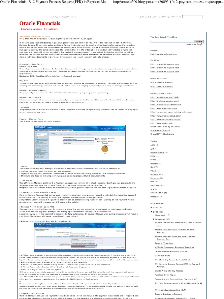 Oracle Financials R12 Payment Process PPR in Payment Manager | PDF ...