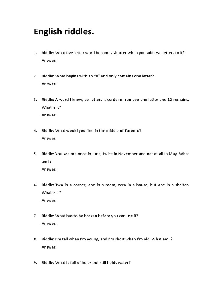 English Riddles Without Answer | PDF