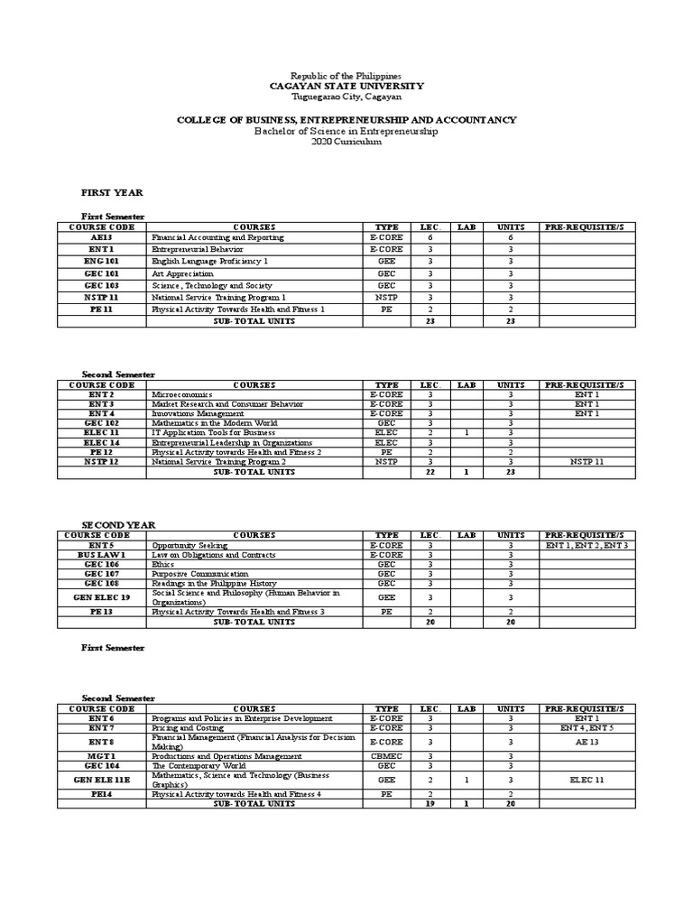 2019 Curriculum BS Entrep | Download Free PDF | Entrepreneurship ...