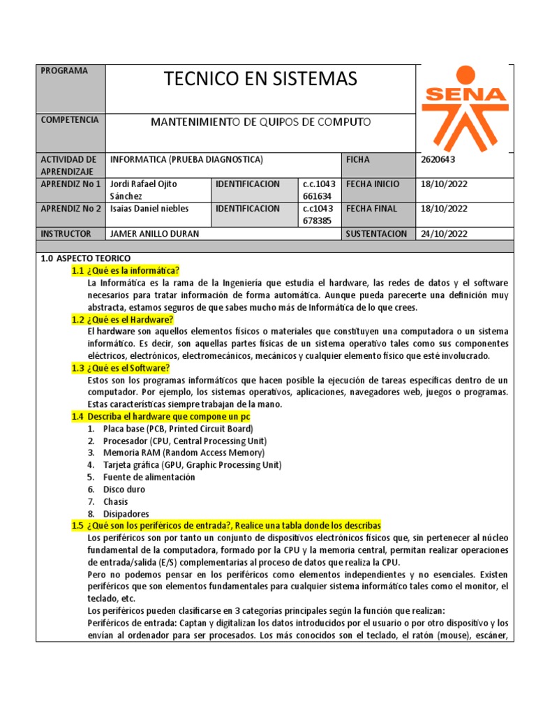 ACTIVIDAD Informatica | PDF | Periférico | Hardware de la computadora