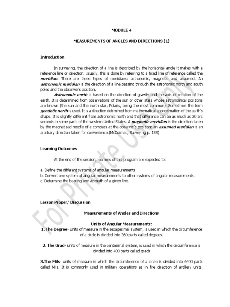 FS MODULE4 MeasurementsofAnglesandDirections | PDF | Surveying | Metrology