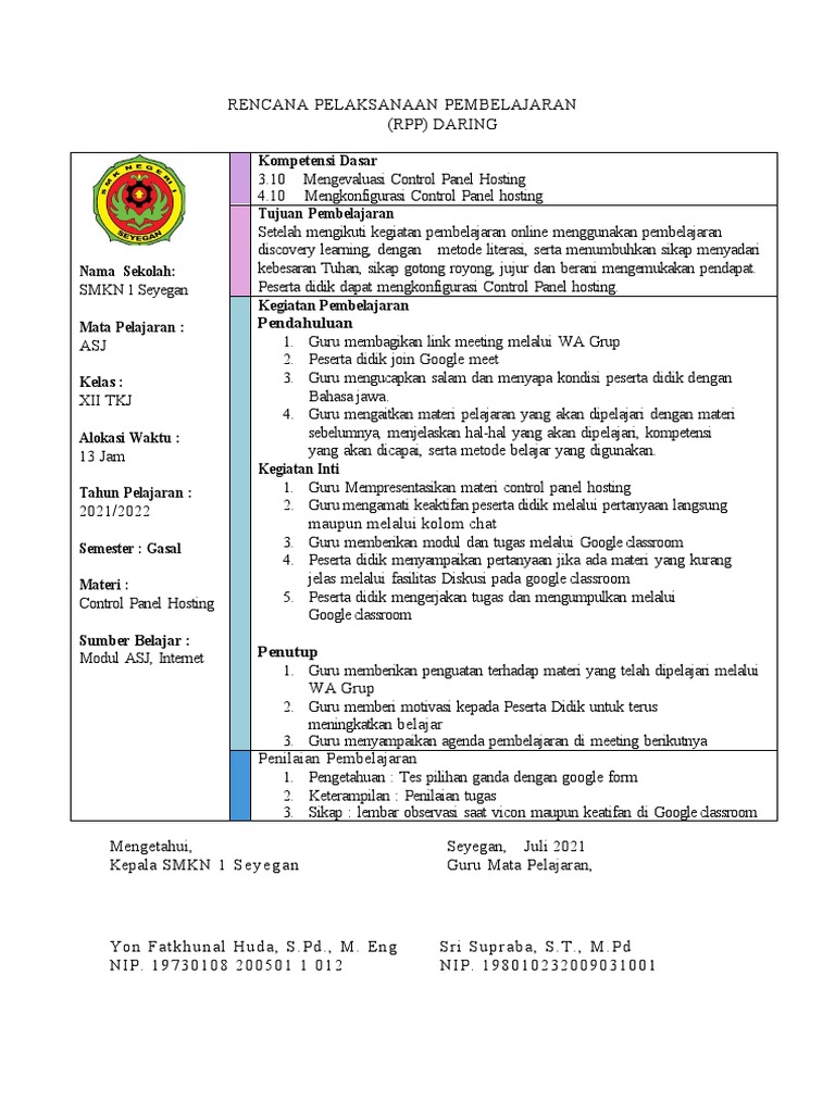 RPP ASJ 1 Lembar | PDF