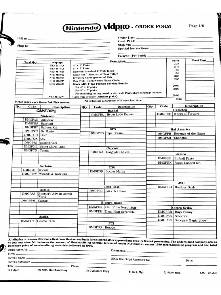 Vidpro 1990 Order Form | PDF