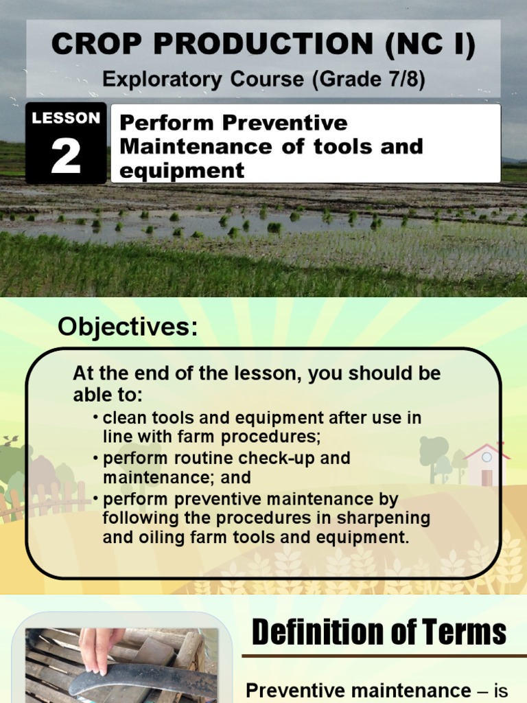 Tle 7 - 8 Acp Lesson 2-Preventive Maintenance | PDF | Tractor | Manufactured Goods