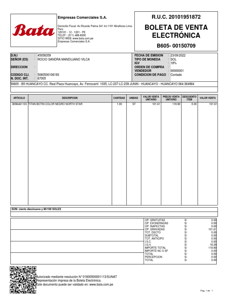 Boleta de Venta Electrónica: Empresas Comerciales S.A | PDF