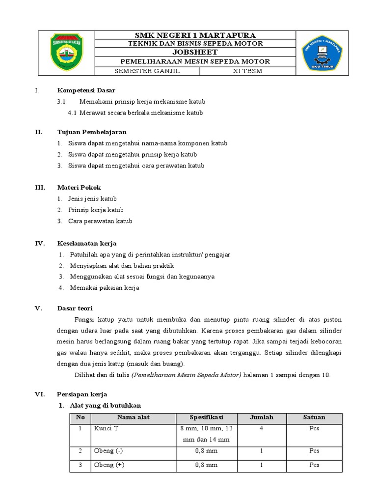 Pemeliharaan Mekanisme Katub Sepeda Motor | PDF